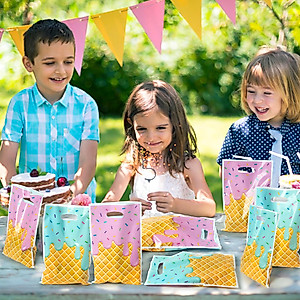 ArowlWesh Ice Cream Party Favor Bags - 50Pcs Plastic Sweet Ice Cream Candy Treat Gift Bag with Handles Cute Snack Goodie Bags Summer Ice Cream Theme Birthday Party Supplies Baby Shower Wedding Decor