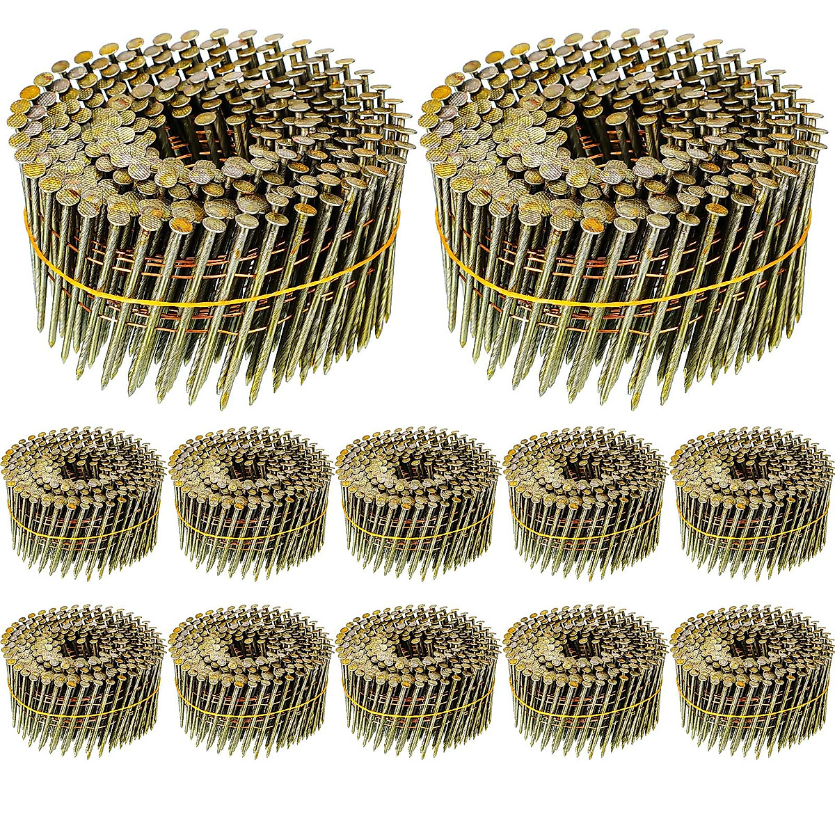 Hotop 3600 Count Siding Nails, 15-Degree Wire Collated Coil Stainless Steel Ring Shank Nails, Full Round Head Hot-Dipped Galvanized Siding Nailer Attachment Replacement Parts (2 Inch)