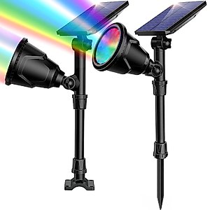 ROSHWEY Solar Spot Lights Outdoor, 7 Colors Halloween Christmas Solar Outdoor Lights Waterproof Landscape Lights 600LM Solar Spotlight Lighting for House Backyard Pool Patio Garden Decor- 2 Pack