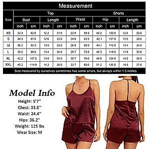 Awvuq Womens Sexy Pajamas for Women, Two-piece Sleepwear Satin Silk Pajamas Cami Tops Shorts Pj Sets (XS-XXL) Red