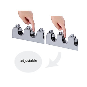 Togu Mop and Broom Holder Wall Mounted 3 Position Storage Rack with 4 Retractable Hooks Holds up to 7 Tools Utility Weatherproof Holder for Garage Storage Systems Broom Organizer,Gray