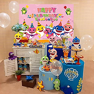 Pink Shark Baby Backdrop and Tablecloth,5x3ft Polyester Shark Photography Background Undersea World Shark Table Cover 70.8x42.5 Inch for Girls Birthday Decorations