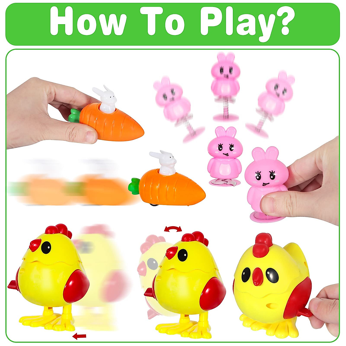 MGparty 12 Pack Easter Wind Up Toys Easter Party Favor Bunny Toys Easter Basket Stuffer Pinata Toys Goodie Bags Easter Gifts for Kids