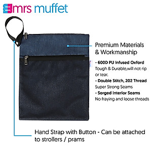 Wet Dry Bag for Cloth Diapers or Swimwear, Waterproof and Reusable with Snap Handle - by Mrs Muffet (Grey)