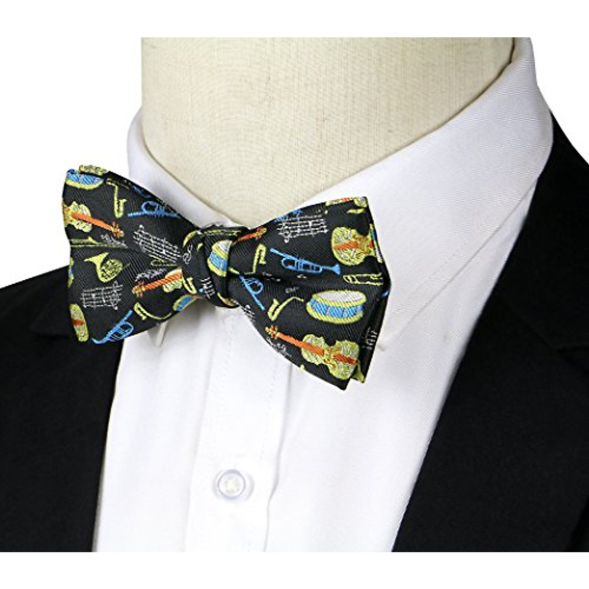 OCIA Boys Dinosaur Sharks Pattern Pre-Tied Bowtie Kids Adjustable Bow Tie Yellow Black Musical Instrument