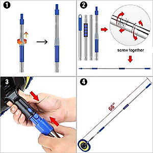 66'' Car Wash Brush with Long Handle, Chenille Microfiber Soft Car Wash Mop Cleaning Tool Kit with 15° Labor-saving Elbow Extension Stainless Steel Pole & Replacement Head for Clean RV SUV Truck House