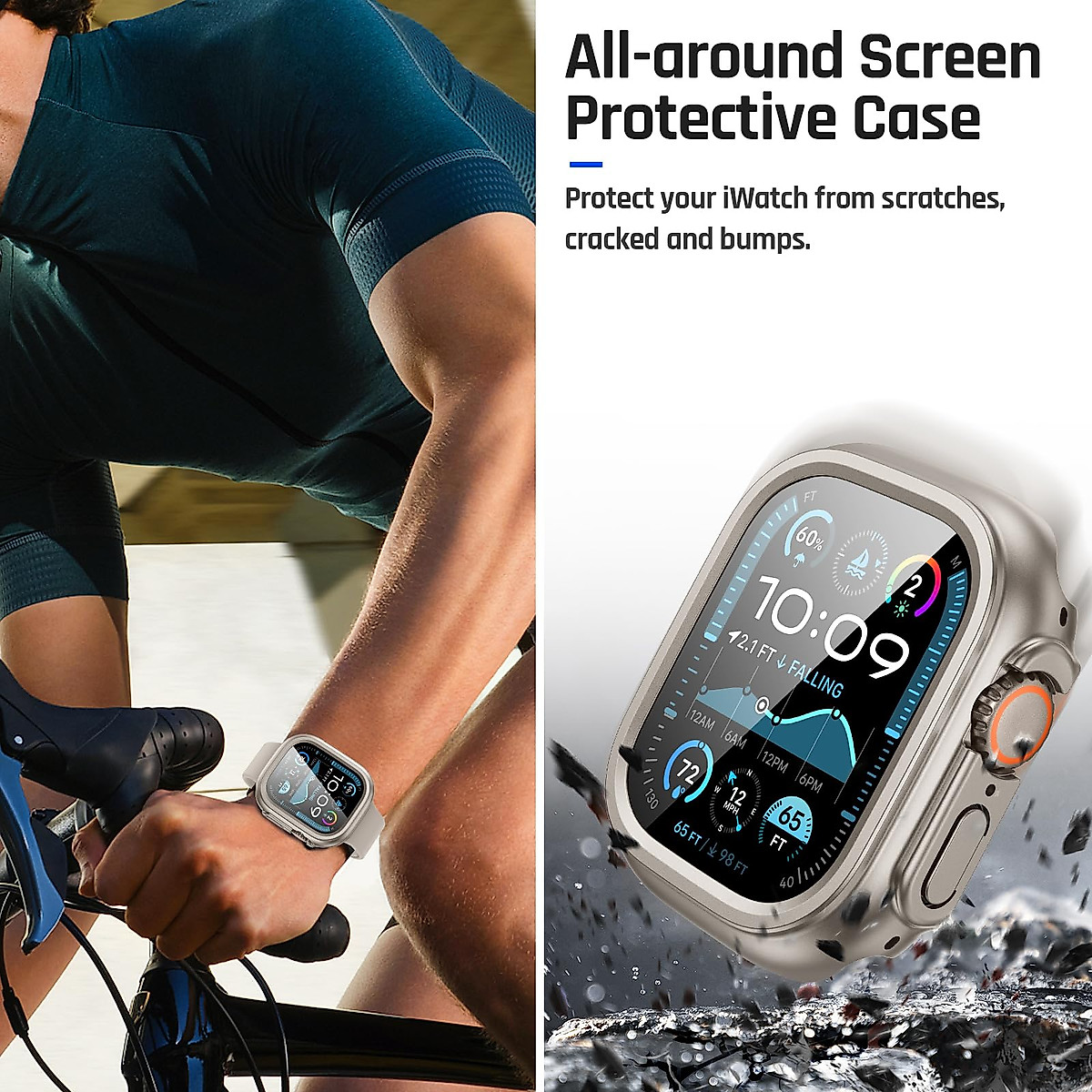 Goton Waterproof Screen Protector Case Compatible for Apple Watch Ultra 2/1 49mm, Hard Bumper with Tempered Glass for iWatch Cover 49 mm