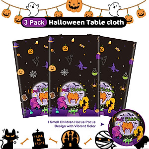 3 Pack Halloween Hocus Pocus Tablecloth, I Smell Children Halloween Table Cloth Witch Disposable Rectangular Platstic Table Covers for Halloween Party Decorations Table Decor Supplies, 108 x 54 Inch