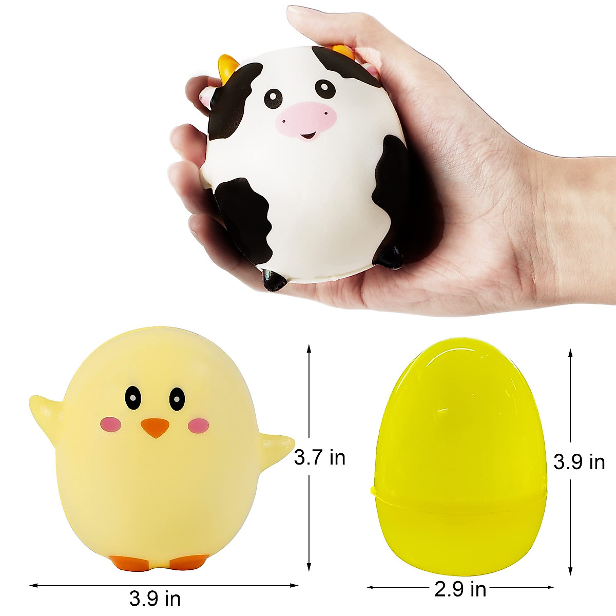 Lulu Home 10 Jumbo Easter Eggs with Squishy Animal Toys, Cute Slow Rising Animal Squishy Toys with Plastic Eggs for Easter Egg Hunt Basket Stuffer Fillers Kids Gift Party Favors, Not Prefilled