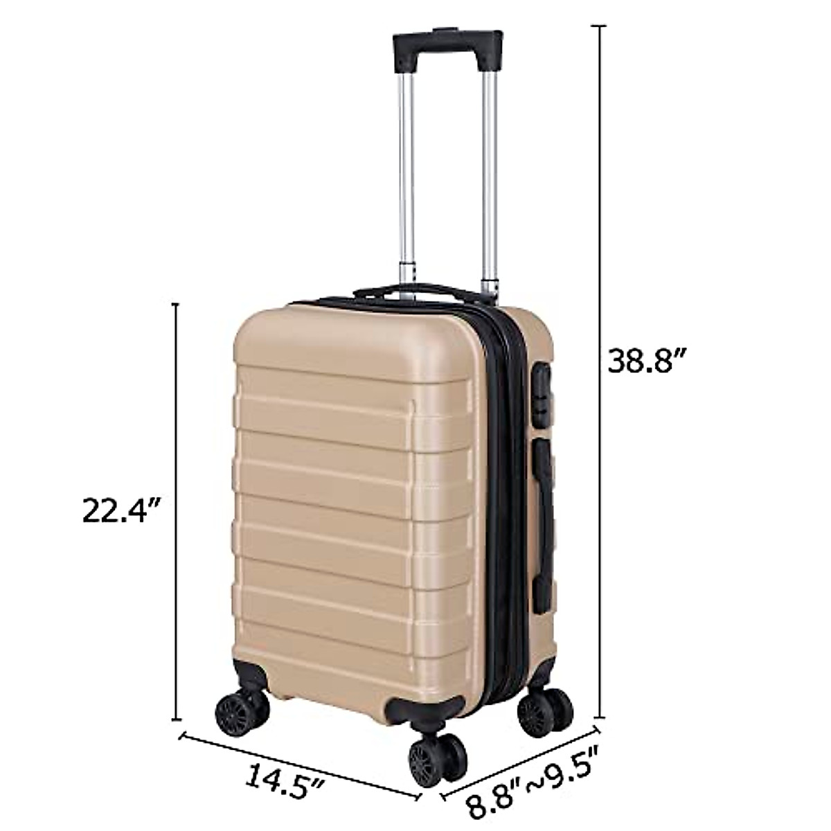 22 Inch Hardside Expandable Luggage ,Carry On Luggage With Spinner Wheels,Travel Suitcase Champagne (ABC1238)