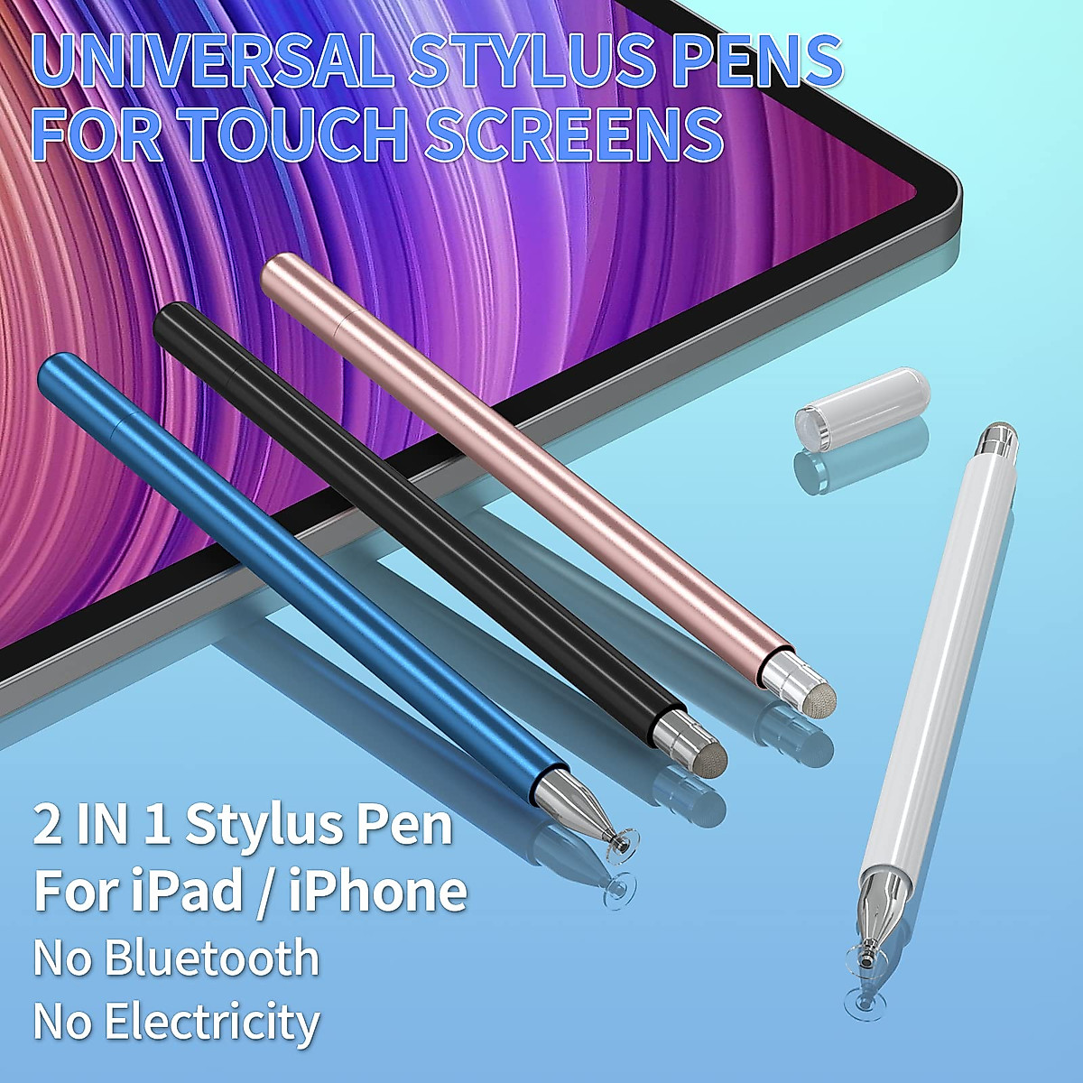 OJIOG Stylus Pens for Touch Screens (4 Pcs), Capacitive 2 in 1 High Sensitivity & Precision Stylus Pen, Compatible with iPad, Tablets, Laptops, Smartphones