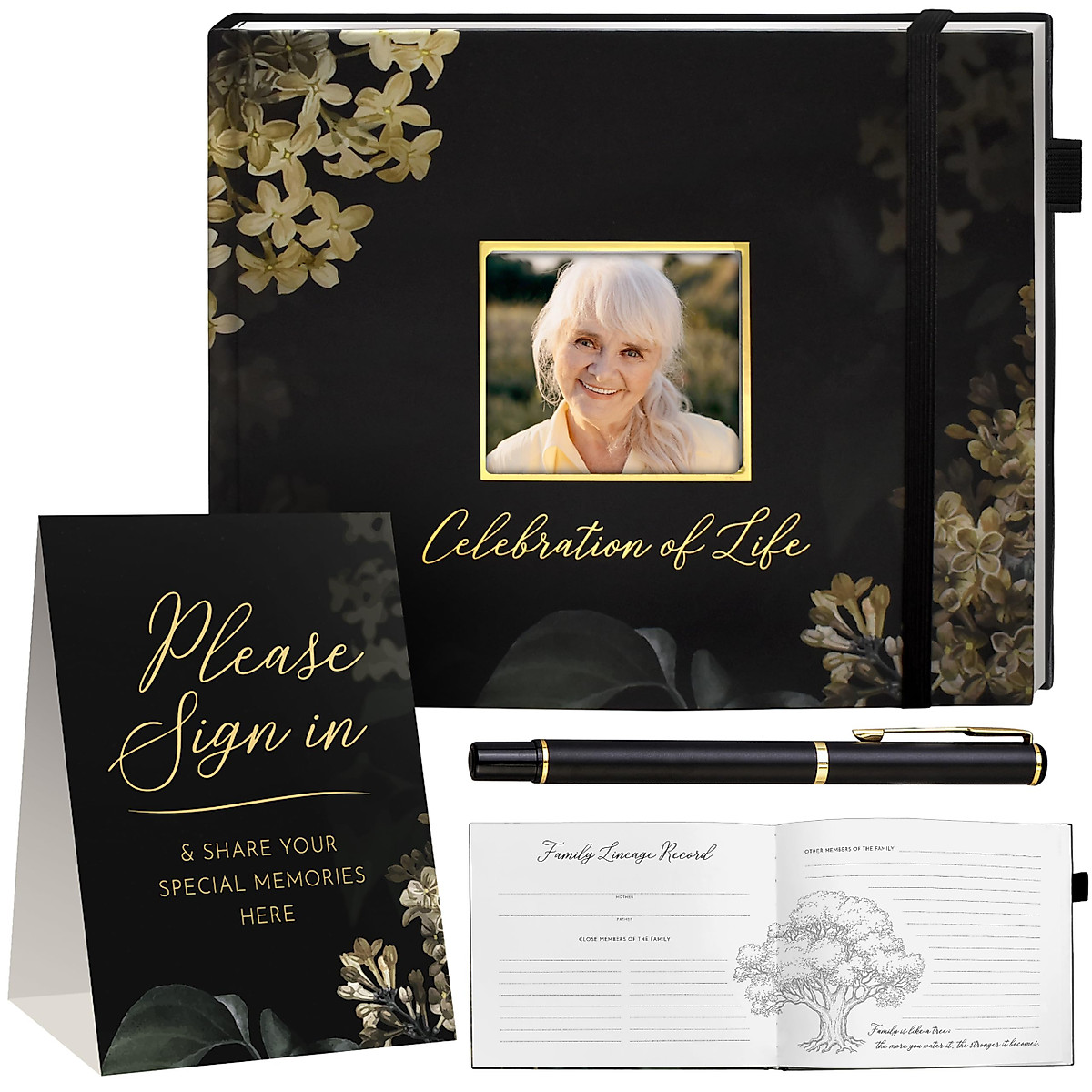 Elegant Black Funeral Guest Book, 10 x 8 Inches 120 Pages Guest Book for Funeral, 360 Entries Guest Book for Funeral and Memory, Memorial Service Guest Book with Pen and Sign, Memorial Guest Book
