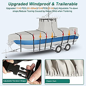 Nukugula 800D 100% Waterproof T-Top Boat Cover Marine Grade Canvas Trailerable T Top Boat Cover with 19 Windproof Straps Fit 22'-24' Long (Beam Width Up to 116") Center Console Boat with T Top Roof