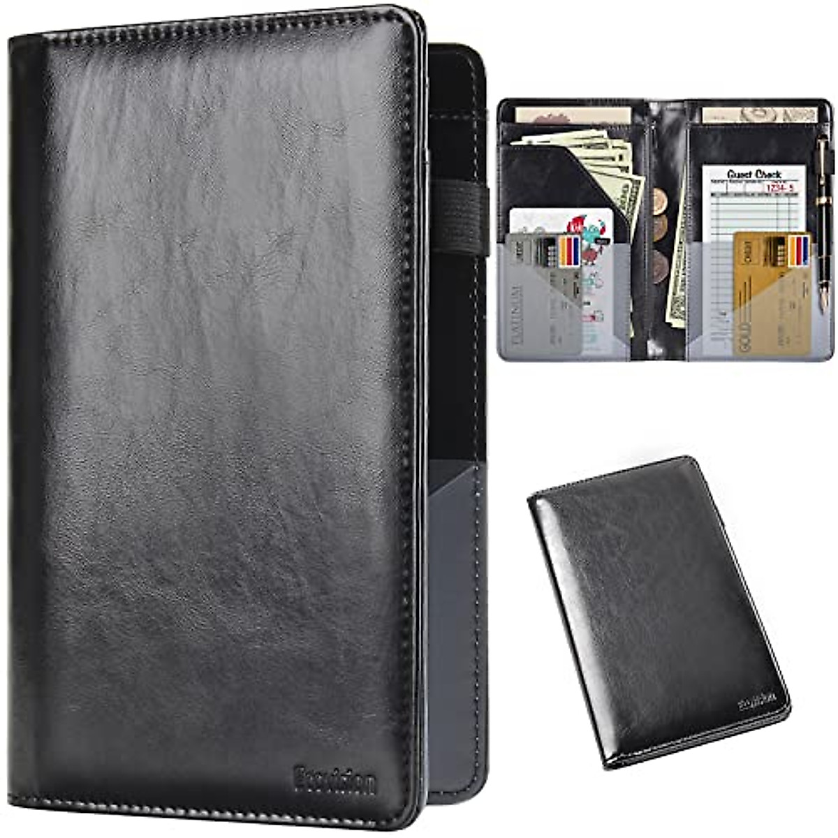 EcoVision Server Book for Waitress/Waiter Book, Premium Pu Leather Waitress Book with Money Zipper Pocket, Fits in Server Apron and Holds Receipts, Pocket Money, and Guest Check for Restaurants (Black)