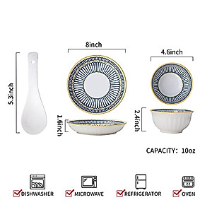 Binvertaocier 12-Piece Porcelain 27 Oz Plates and Bowls Sets for 4 with Spoons,Ceramic Dinnerware Set of 4,8 Inch Pasta Bowls Set for 4,Salad Plates,Pasta Plates Dinner Bowls,Gifts for Housewarming