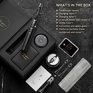 Flexforce Adult Sonic Electric Travel Toothbrush with Metal Handle with 4 Duponts Brush Heads, 1Travel Cover, 1Water flosser, 5 Modes, Wireless Rechargeable Battery 1000 for 30 Days Use, Gray U1B