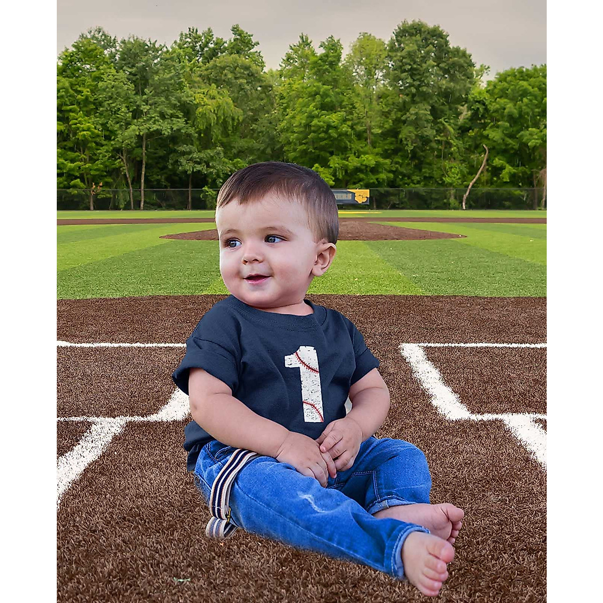Baseball Number 1 1st Birthday Shirt Gifts for One Year Old Infant Kids T-Shirt 12M Navy