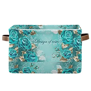 ALAZA Blue Rose Flower Beautiful Foldable Storage Box Storage Basket Organizer Bins with Handles for Shelf Closet Living Room Bedroom Home Office 1 Pack