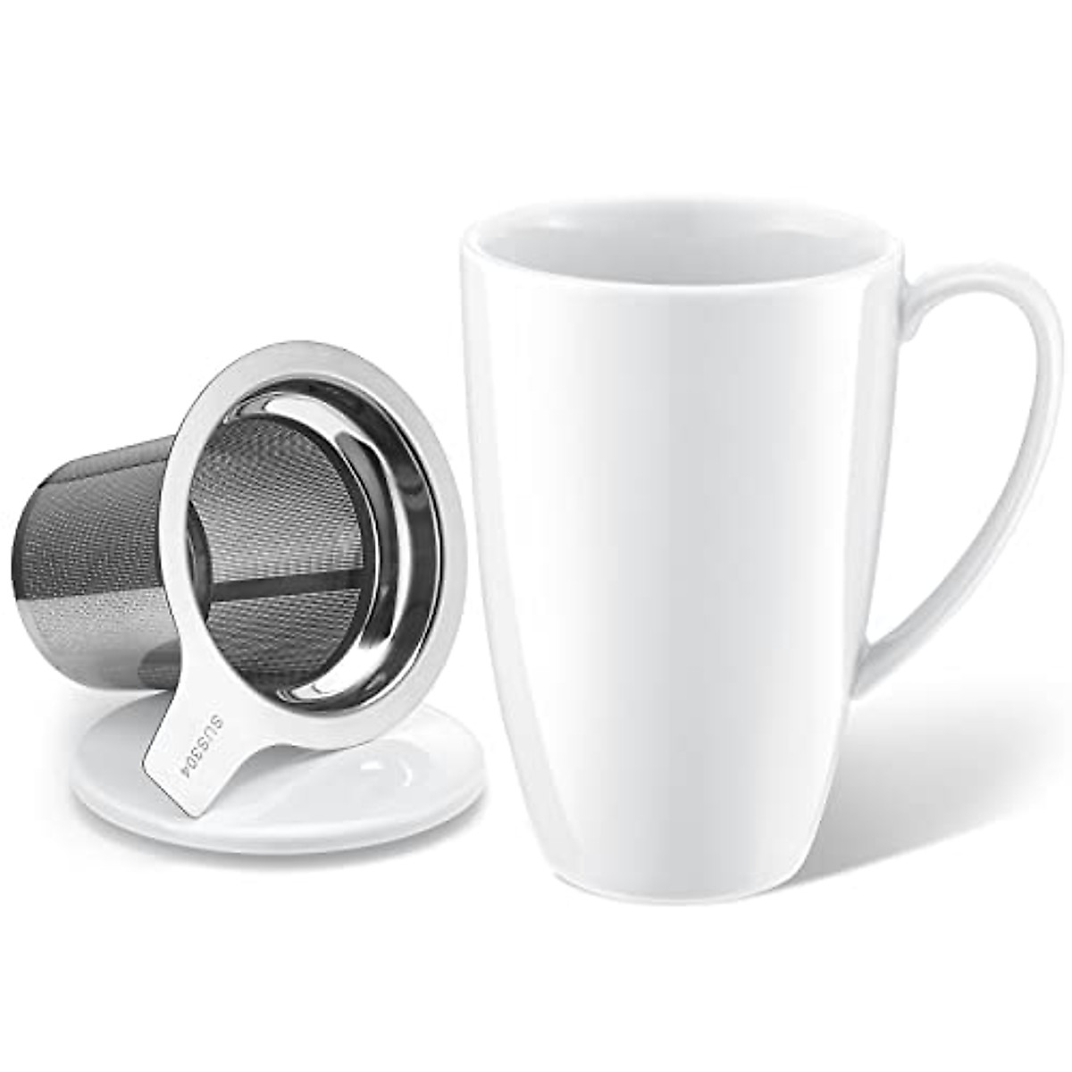 Yedio Porcelain Tea Mug with Infuser and Lid- 15 Ounce Tea Cup with Filter for Tea, Milk, Coffee, Loose Leaf Tea Infusers, White
