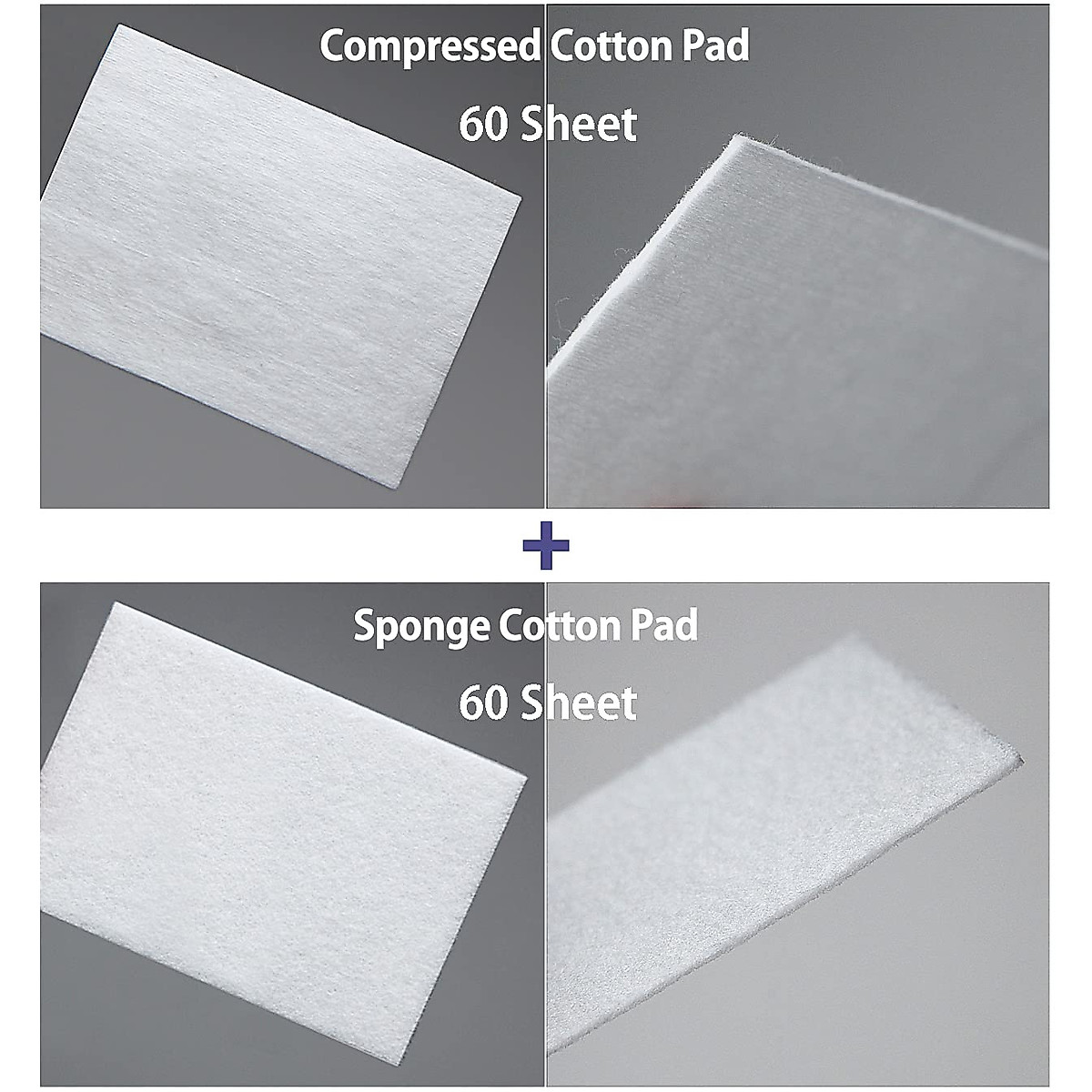 Beejong [120EA] Premium 2 in 1 Facial Cleansing Square Cotton Pads - Two Types of Face Wipes Cotton Pads for Toner, Makeup Remover | Compressed 60EA & Sponge 60EA | Made in Korea (1 Pack)