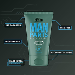 Super Fresh Man Parts Ball Deodorant for Men | Powder Lotion, Fresh Control Odor, Anti Chafing, Stop Itch, Absorb Sweat, Aluminum Free, 4 oz Tube (2PK)