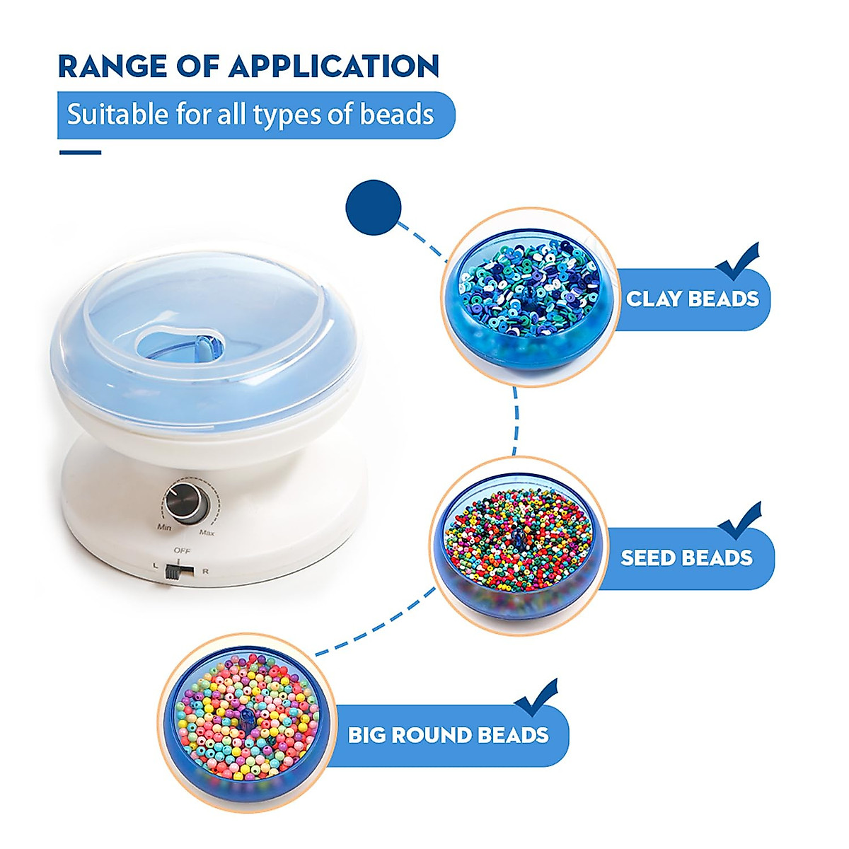 Hobbyworker Electric Clay Bead Spinner Kit with 3pcs Bead Trays 2pcs Bead Spinner Needles, 1000pcs Clay Beads and 1300pcs Seed Beads 8m Elastic Cord for Bracelet Necklace Jewelry Making (Patented)