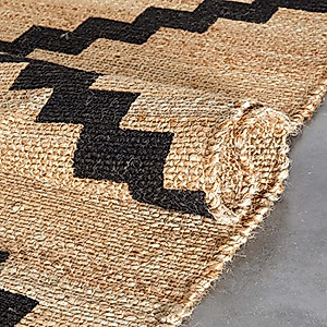 Well Woven Sabrina Rabia 8' x 10' Natural Black Jute Tribal Hand-Woven Chunky-Textured Printed Area Rug