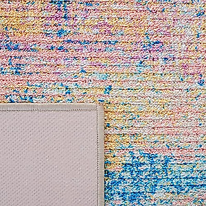 Safavieh Sequoia Collection Area Rug - 6'7" x 9', Blue & Gold, Abstract Distressed Design, Non-Shedding & Easy Care, Machine Washable Ideal for High Traffic Areas in Living Room, Bedroom (SEQ155M)