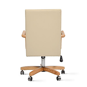 Jennifer Taylor Home Dumont Modern Farmhouse High Back Executive Office Chair, Neutral Cream Beige Leather & Natural Wood