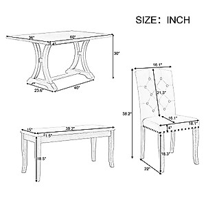 Morhome 6-Piece Dining Set with Bench, Kitchen Funiture with 4 Upholstered Chairs for Home Restaurant