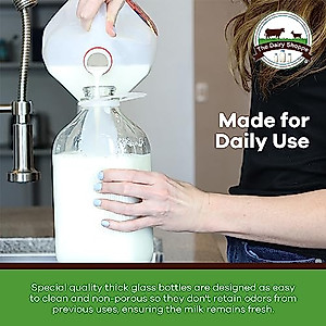 The Dairy Shoppe Heavy Glass Milk Bottles - Jugs with Lids and Extra Silicone Pour Spout - Clear Milk Containers for Fridge - Reusable Glass Milk Jug Dispenser - Made in USA (64 oz, 2 Pack)