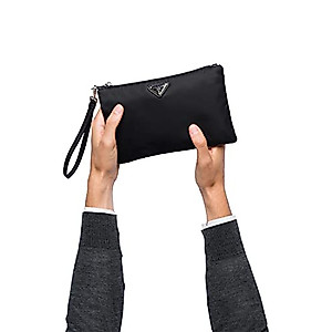 Prada Black Tessuto Nylon Pouch Case Clutch w Silver Prada Logo 1NH545, Small