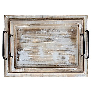 Creekview Home Emporium Wood Serving Trays - 2pk Nesting Serving Trays with Handles Decorative Wooden Serving Tray Set