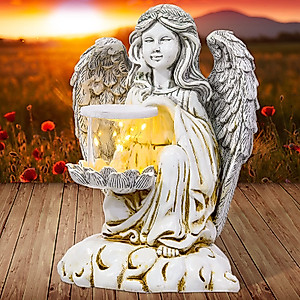 Angel Solar Garden Statue Solar Powered Fairy Praying Angel Figurine with Solar LED Angel Lights Decorations Waterproof for Home Garden Outdoor Decor Art Sculpture Ornament