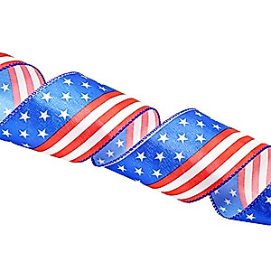 Morex Ribbon Stars and Stripes Wired Satin Ribbon Spool, 2-1/2-Inch by 3-Yard, Red/White/Blue