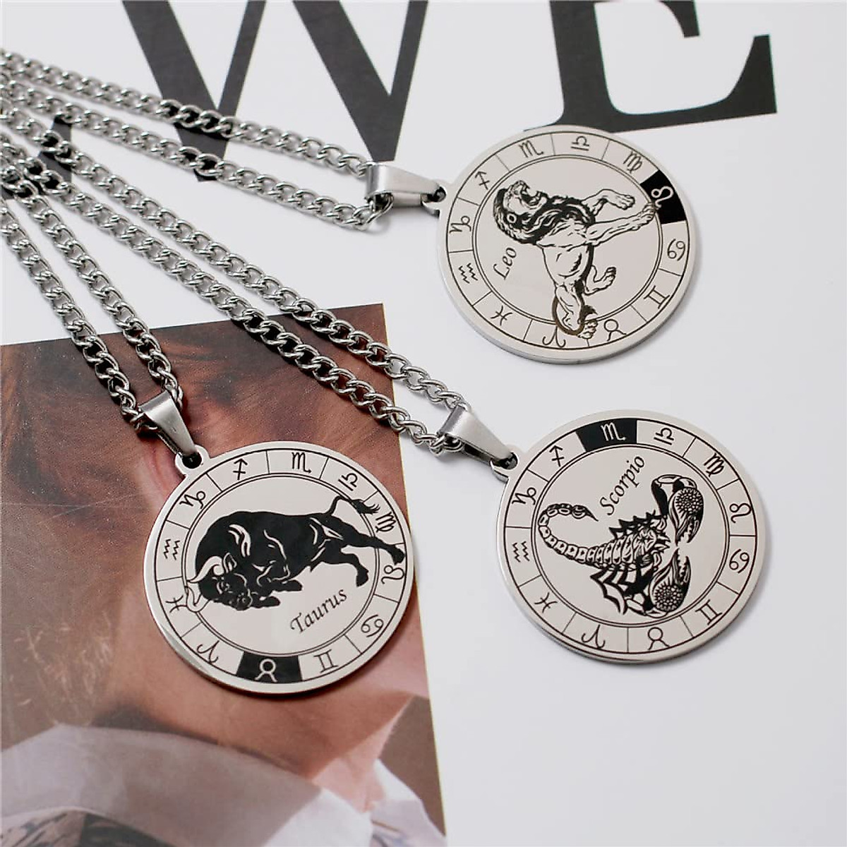 12 Constellation Necklace Stainless Steel Coin Disc Zodiac Horoscope Pendant Necklace for Women Men Personalized Jewelry(Taurus)