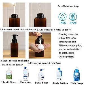 2 Pack Foaming Soap Dispenser 15oz Refillable Foam Liquid Hand Soap Empty Plastic Pump Bottle Container for Bathroom Vanities, Kitchen Sink, Hospital, Clinic, Amber Brown 450ml