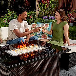 Endless Summer 44" x 32" Rectangular 40,000 BTU Liquid Propane Gas Outdoor Fire Pit Table with White Fire Glass, Center Insert and Cover, Brown/Black