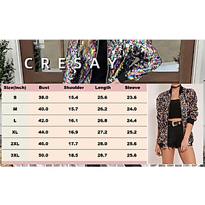 Cresay Women's Sequin Fitted Long Sleeve Zipper Blazer Bomber Jacket-Rainbow S