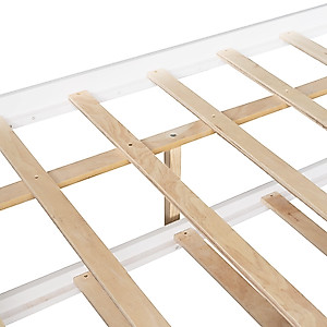 BIADNBZ Full Size House Bed with Twin Trundle, Wooden Platform BedFrame Daybed w/Roof&Window for Kids Boys Girls Bedroom, White+Gray