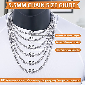 Jewlpire Silver Chain for Men Women, 5.5mm Men's Chain Necklace Stainless Steel Figaro Chain Necklaces Mens Silver Chain, 16 Inches