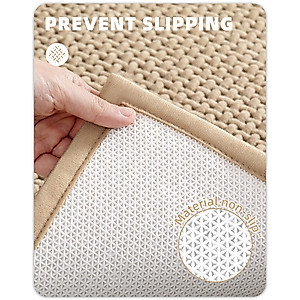 Color&Geometry Beige Chenille Bathroom Rugs- Non Slip, Absorbent, Quick Dry, Thin, Washable- 16"x24" Small Bath Mat Carpet Bath Rugs for Bathroom Floor, Shower, Sink, Vanity