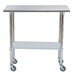Stainless Steel Work Table w/ Undershelf and Casters,36" x 18" inch Commercial Kitchen Work & Prep Table for for Restaurant, Home and Hotel.