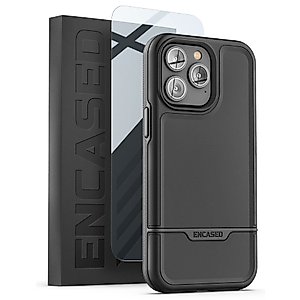 ENCASED Heavy Duty iPhone 14 PRO MAX Case with Screen Protector, Ultra Protective Military Grade [10Ft Drop Rated] Dual Hybrid Rugged Cover (Rebel Series) (Black)