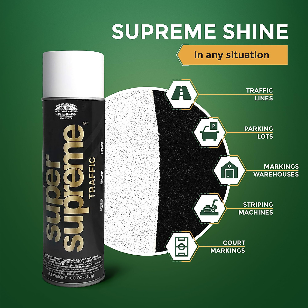 Fox Valley Super Supreme Traffic Spray Paint - Easy To Use Traffic Marking Paint Ideal For Road Lines, Parking Lot Paint - Sidewalk Paint, Warehouse & Factory Floor Paint - 18 oz (Pack of 12), White