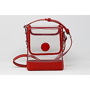 Clear Small Satchel Red Holographic Leather Trim with Removable Interchangeable Liner