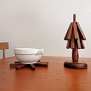 Ztonzie Wooden Trivets for Hot Dishes Tree Shape Trivet Set Coaster for Teapot Hot Pots and Pans 3 Pcs Foldable Tree Shape Heat Resistant Hot Pads for Kitchen Counter Dad