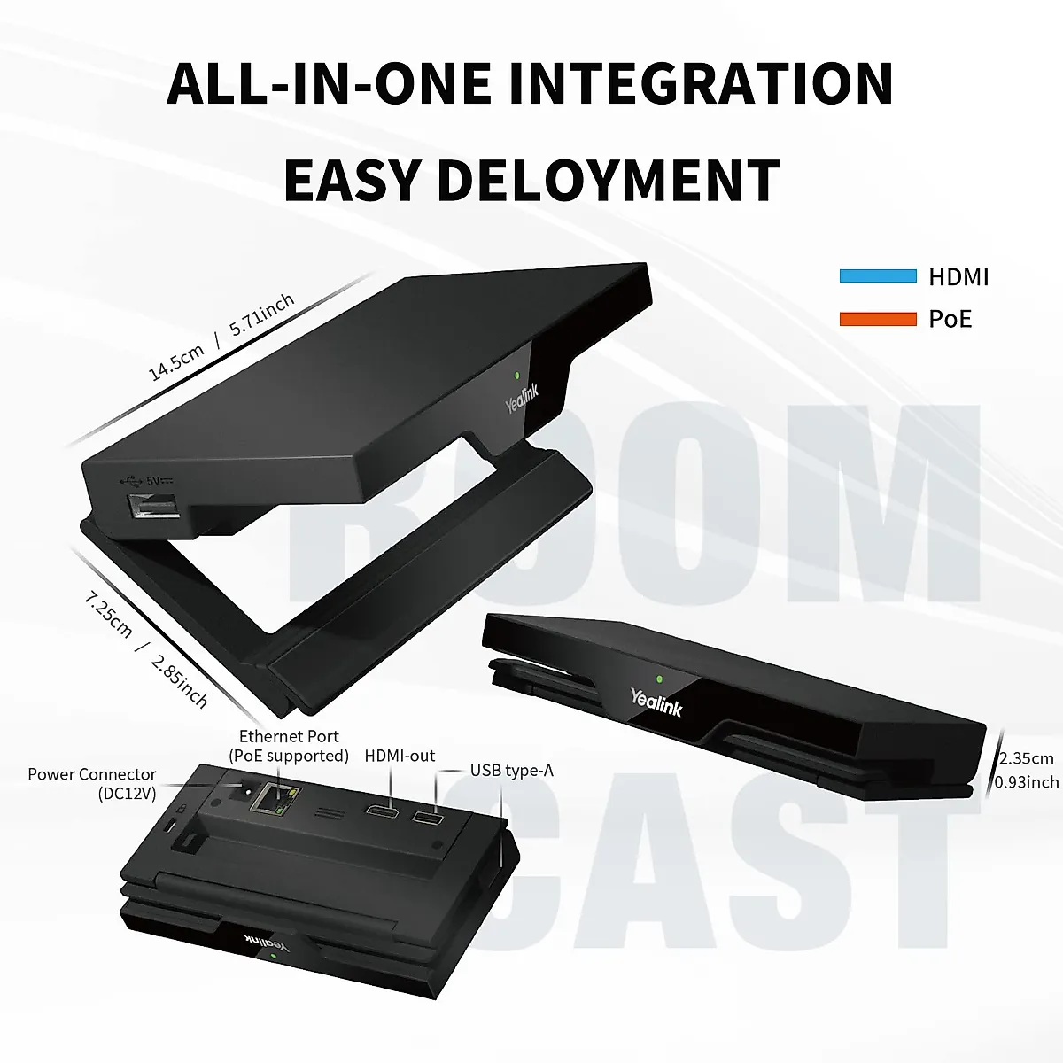 Yealink RoomCast Wireless HDMI Transmitter and Receiver 4K, Up to 4 Screens Casting Wireless Presentation System, Equipped with WPP30 Plug & Play, Collaboration with Yealink A20 A30, no App Needed