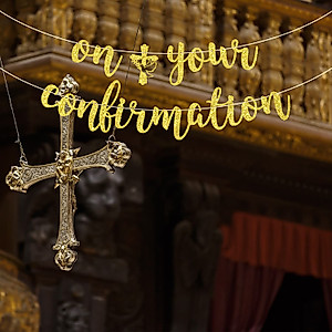 On Your Confirmation Banner, Holy Confirmation Decorations, Baptism, Bridal Shower, Engagement, Wedding, Bachelorette, Marriage Anniversary Party Decorations Gold Glitter