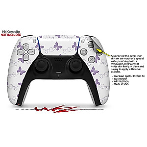 WraptorSkinz Skin Wrap compatible with Sony PS5 DualSense Controller Pastel Butterflies Purple on White (CONTROLLER NOT INCLUDED)